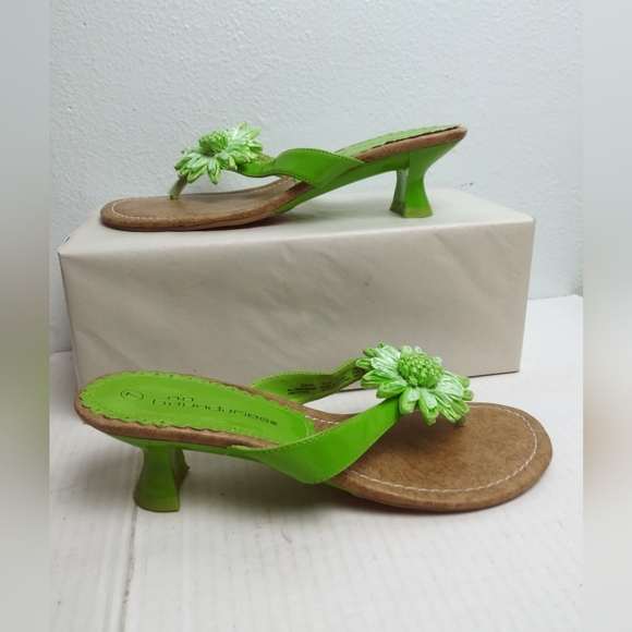 NOBO | Shoes | Nobo Green Sculptural Heel Sandals Size 7 | Poshmark